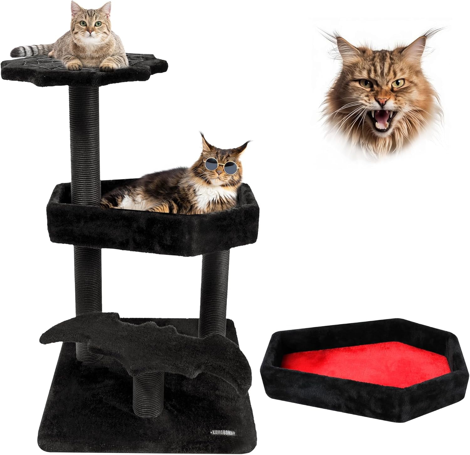 KAMABOKO 30.3” Gothic Cat Tree with Coffin Bed, Black Cat Tower for ...