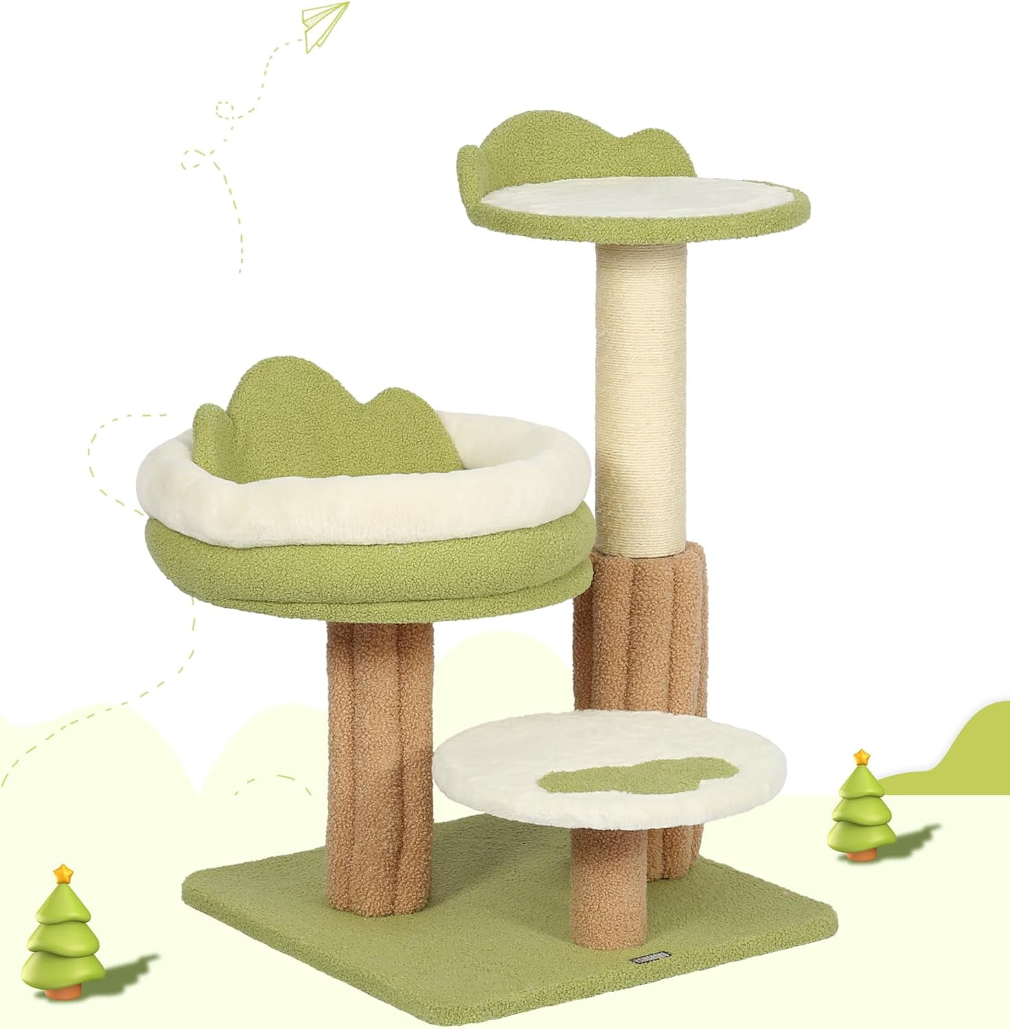 KAMABOKO 33.5" Cute Cat Tree, Green Cat Tree for Indoor Cats, Aesthetic ...