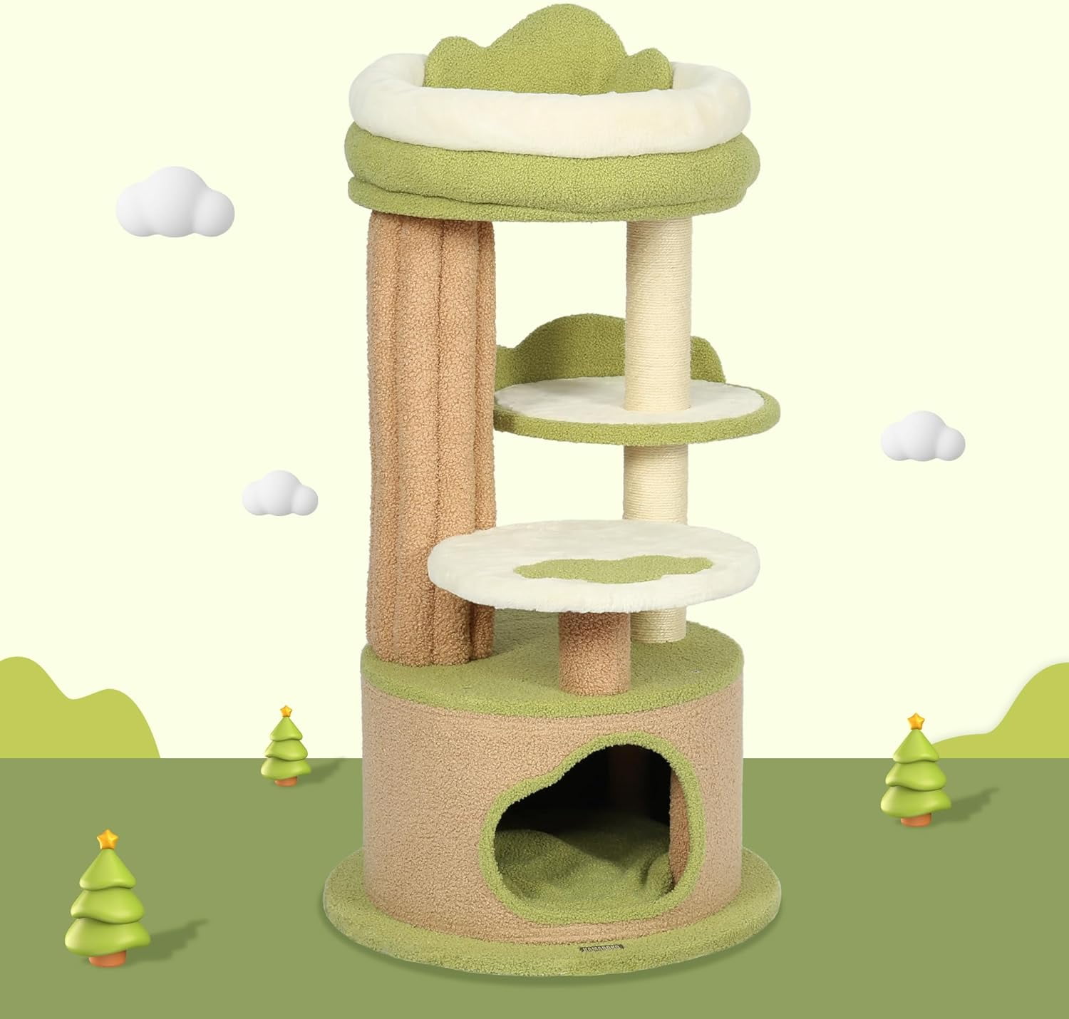 KAMABOKO 42.5" Cute Cat Tree, Green Cat Tree for Indoor Cats, Aesthetic ...