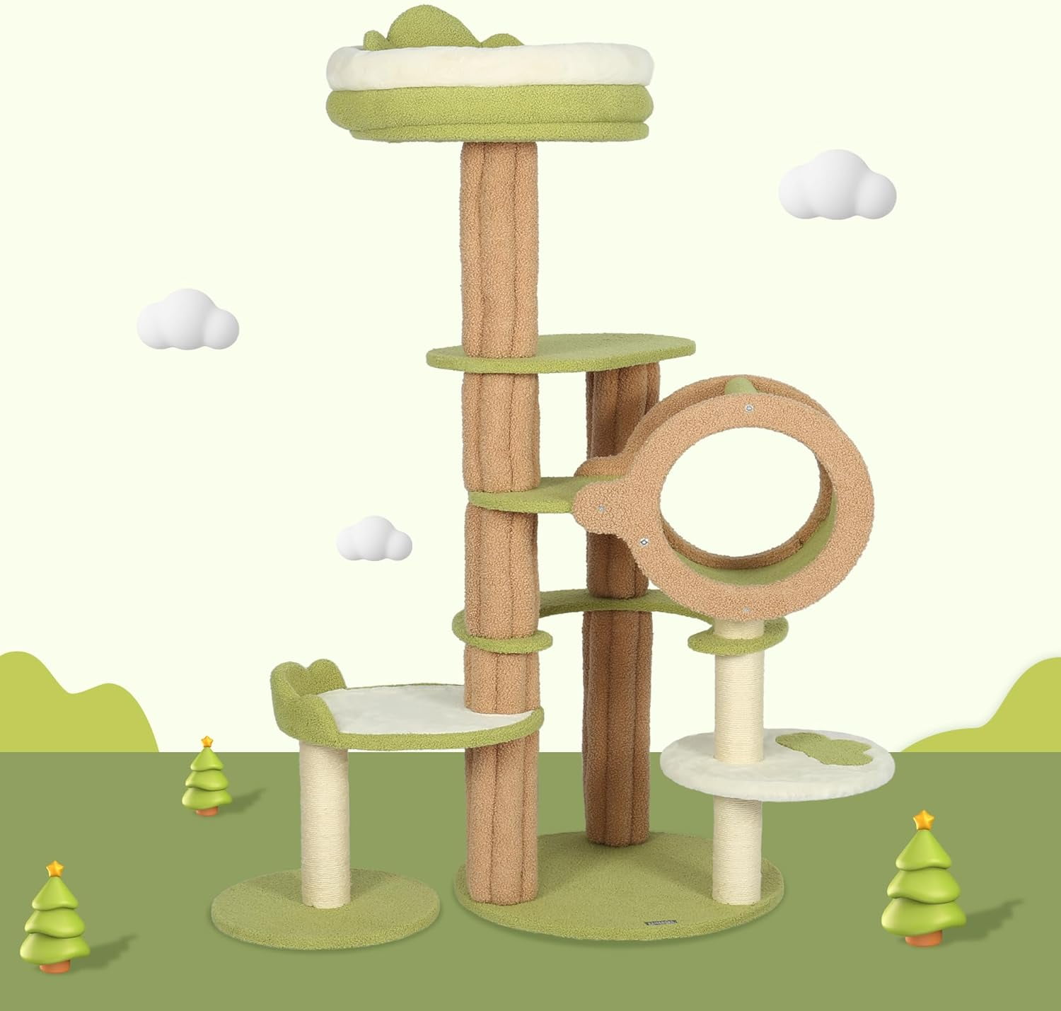 KAMABOKO 63" Cute Cat Tree, Green Cat Tree for Indoor Cats, Aesthetic ...