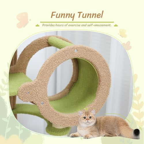 KAMABOKO 63" Cute Cat Tree, Green Cat Tree for Indoor Cats, Aesthetic ...