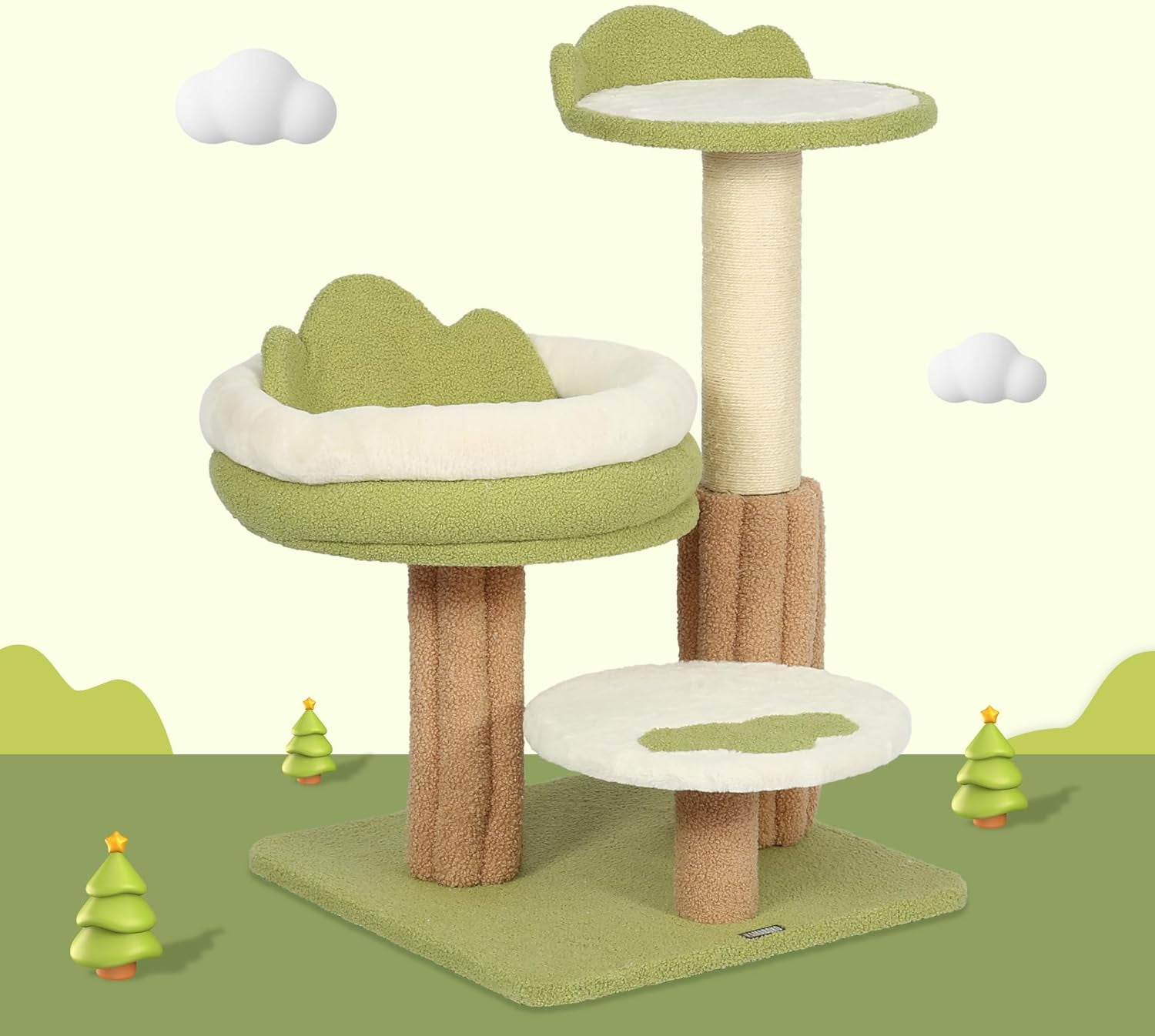 KAMABOKO 63" Cute Cat Tree, Green Cat Tree for Indoor Cats, Aesthetic ...