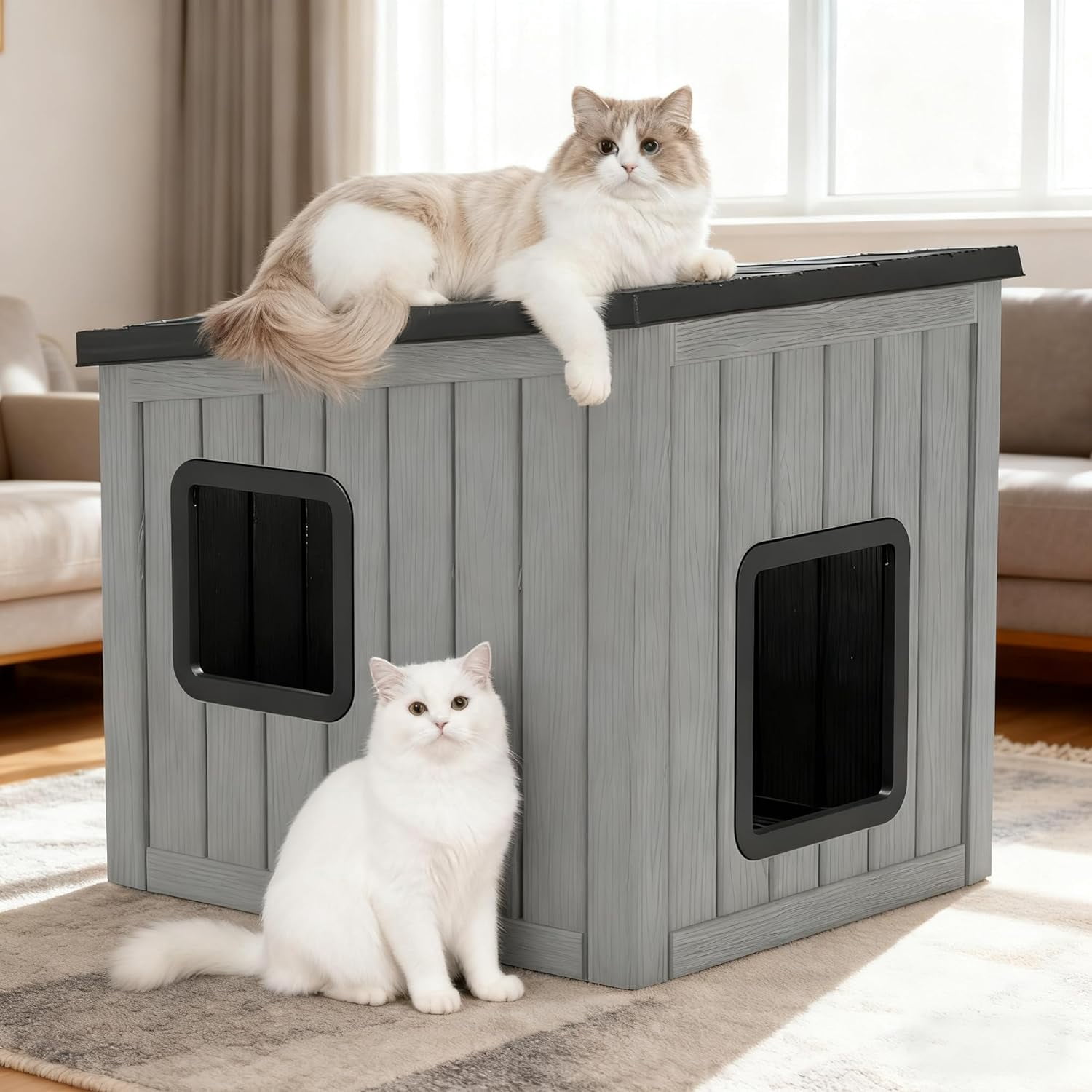 KAMABOKO Outdoor Cat House Weatherproof Plastic Cat Shelter for Indoor ...