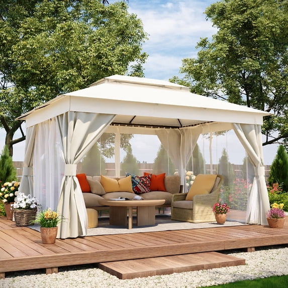 KAMEROUT 10'x13' Outdoor Patio Gazebo with Mosquito Nettings, Double ...