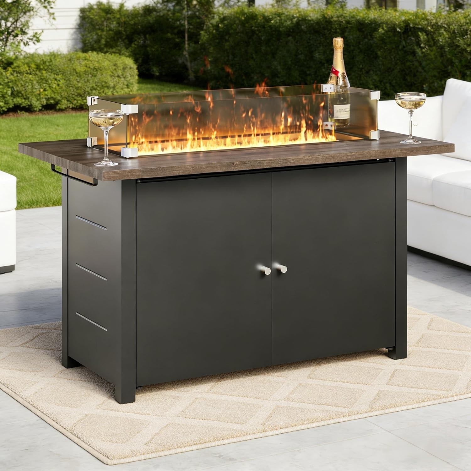 KAMEROUT 43" Outdoor Fire Pit Table , 55,000 BTU Patio Propane Fire Pit ...