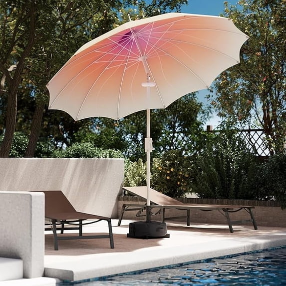 KAMEROUT 9ft Pagoda Patio Umbrella with Light & Base, Market Umbrella ...