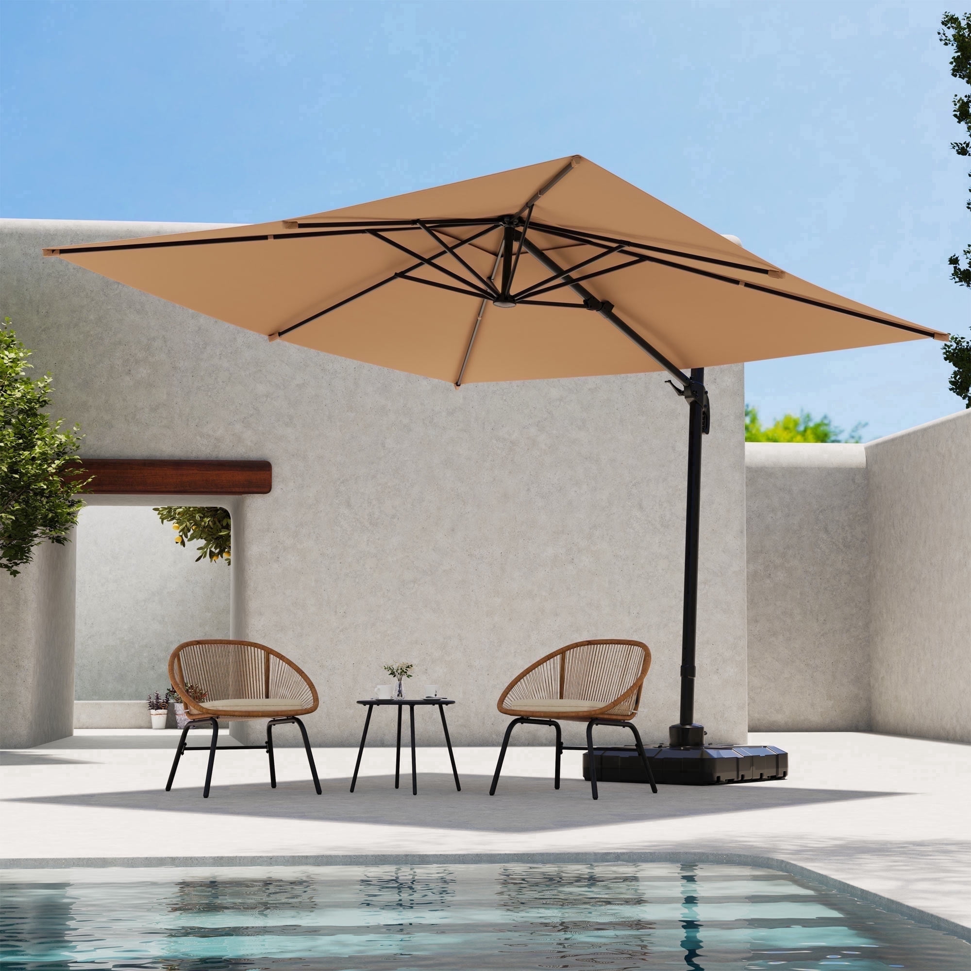 KAMEROUT, Patio Umbrella, 9 Feet Cantilever Offset, Beige, 360¬∞ ...