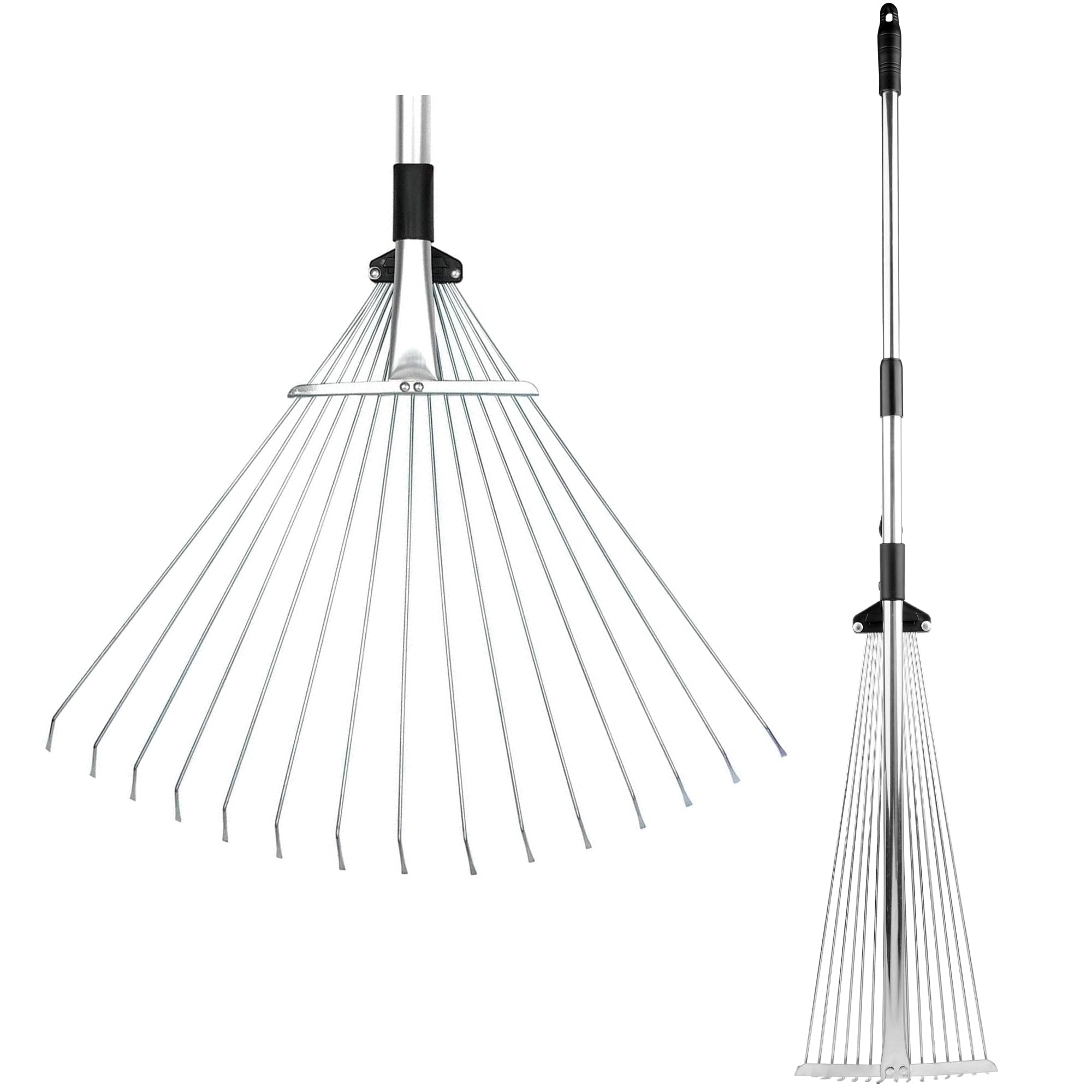 KAMIDA Adjustable Metal Rake for Leaves,Garden Dethatcher Yard Rake ...