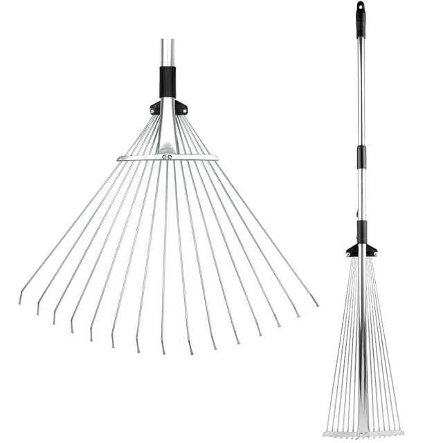 KAMIDA Adjustable Metal Rake for Leaves,Garden Dethatcher Yard Rake ...
