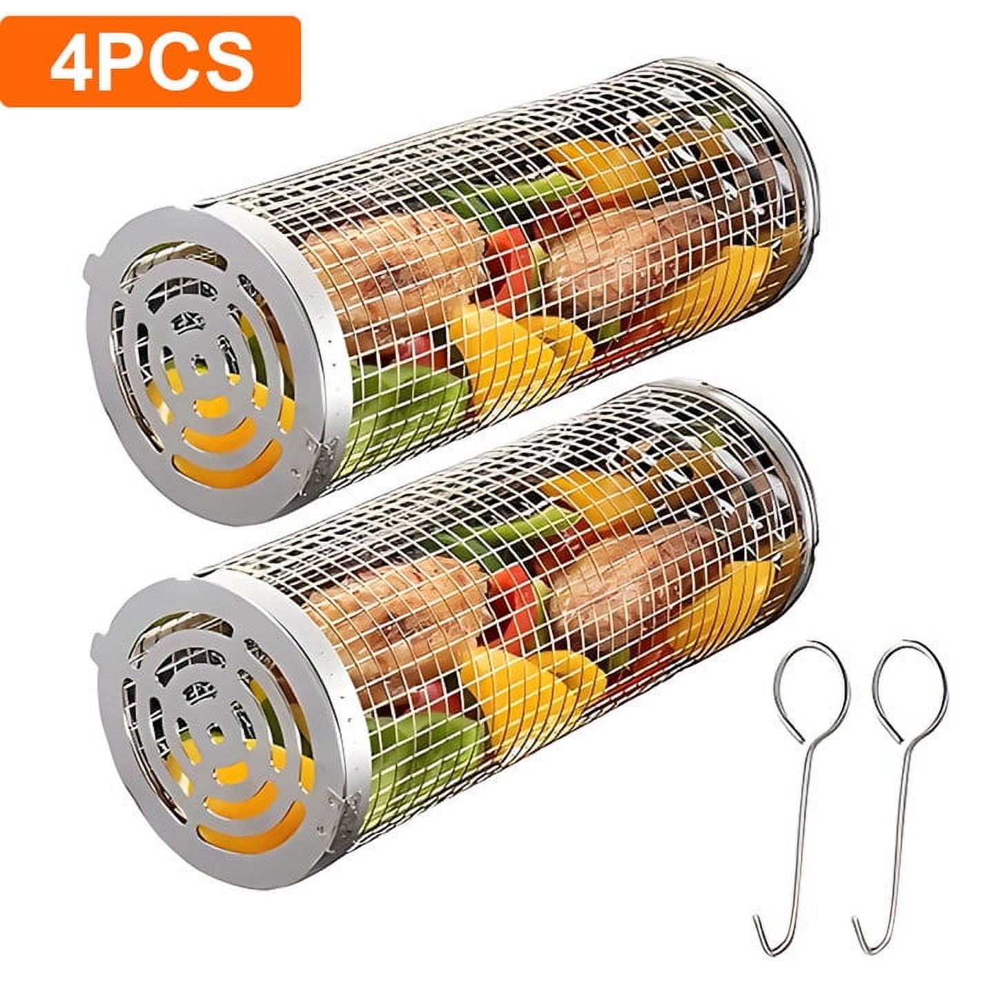 KAMIDA BBQ Rolling Grilling Baskets set for Outdoor, Grill Bbq Net Tube ...