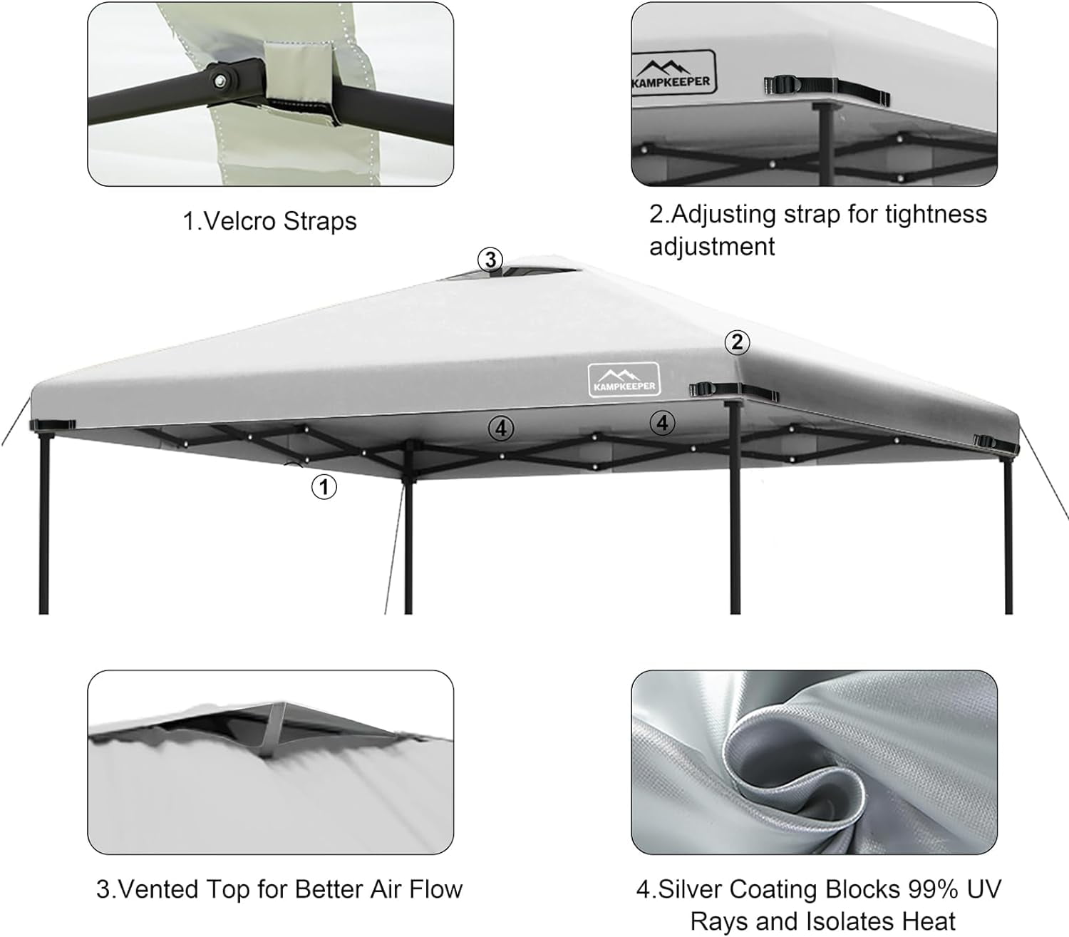 KAMPKEEPER Pop Up Canopy Tent Top Replacement Cover Roof with Air Vent ...