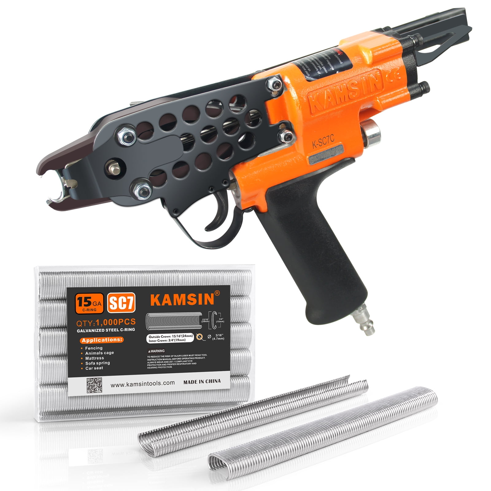 KAMSIN-Pneumatic Hog Ring Stapler Gun with 1000pcs C ring staples, Fits ...