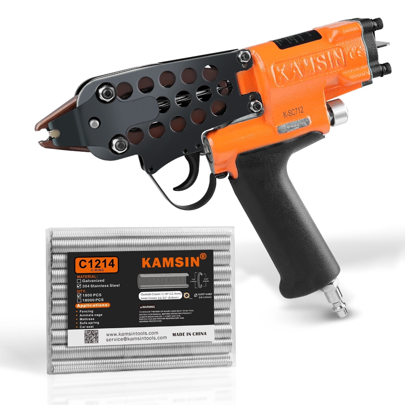 KAMSIN K-SC712 Pneumatic Hog Ring Gun 11/32" Inner Crown with with 1 ...
