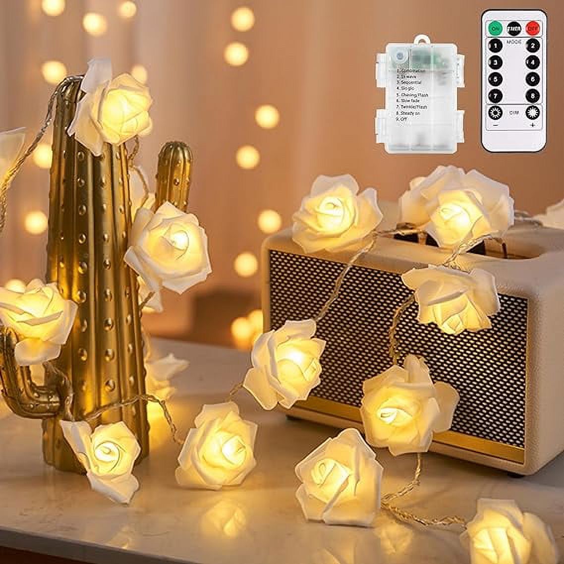 KAMUGO LED Rose Flower String Lights with Remote Timer,10ft 20LED Fairy ...