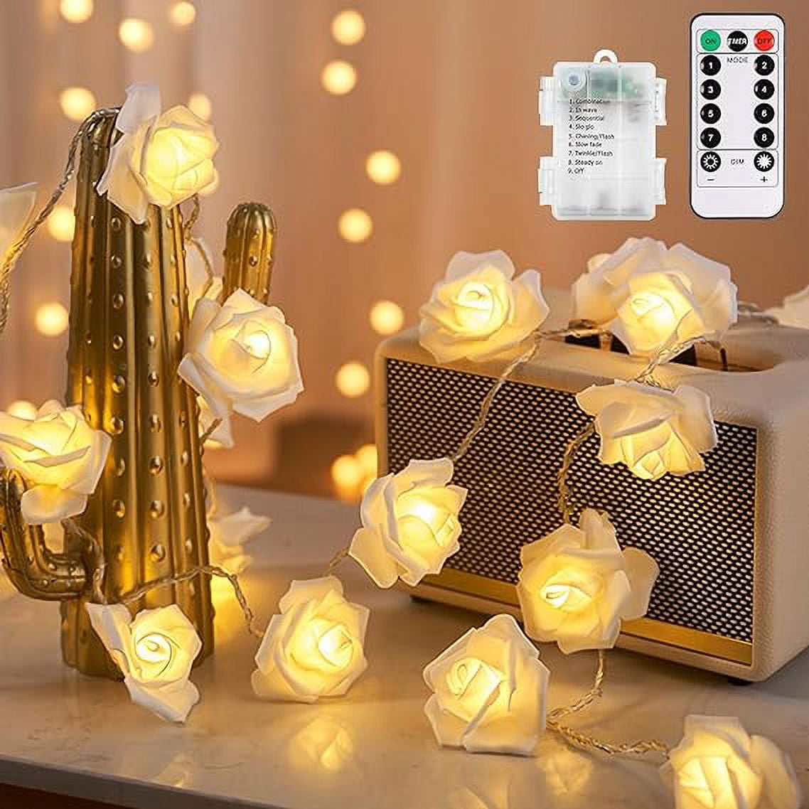 KAMUGO LED Rose Flower String Lights with Remote Timer,20ft 40LED Fairy ...