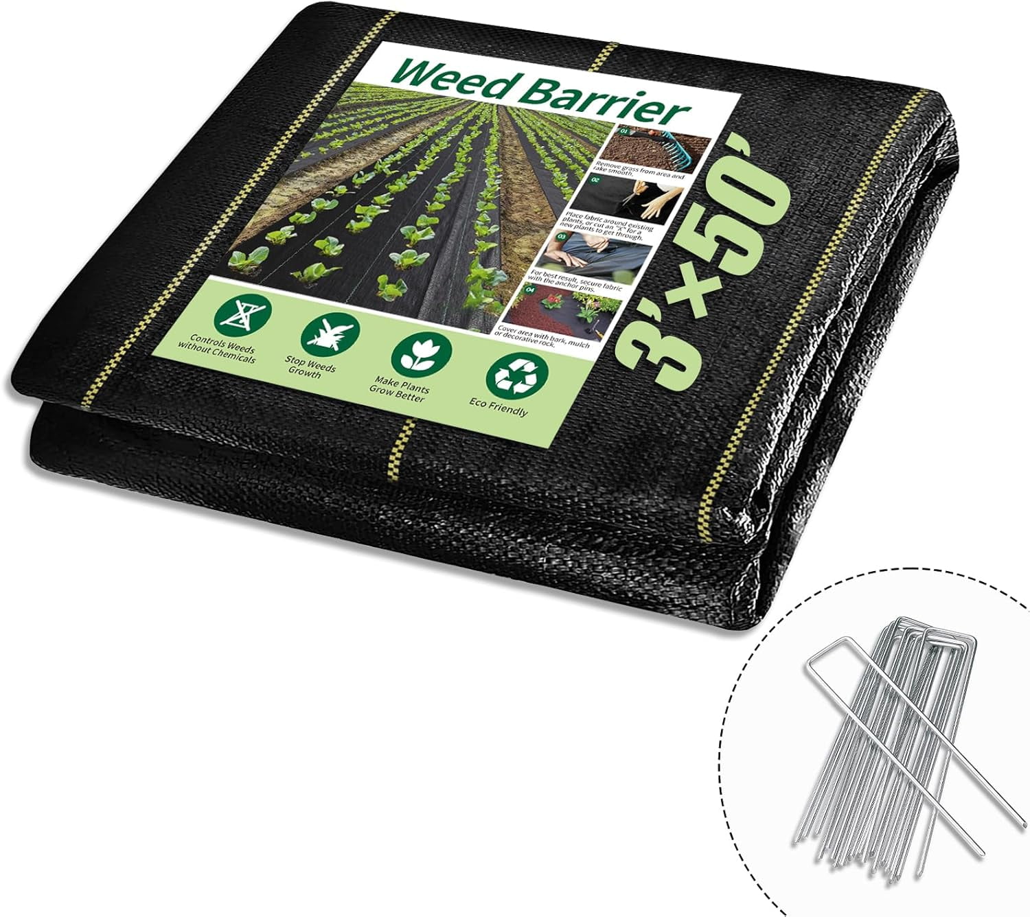 KANAGAWA 3.5OZ 3ftx50ft Premium Weed Barrier Landscape Fabric Heavy ...