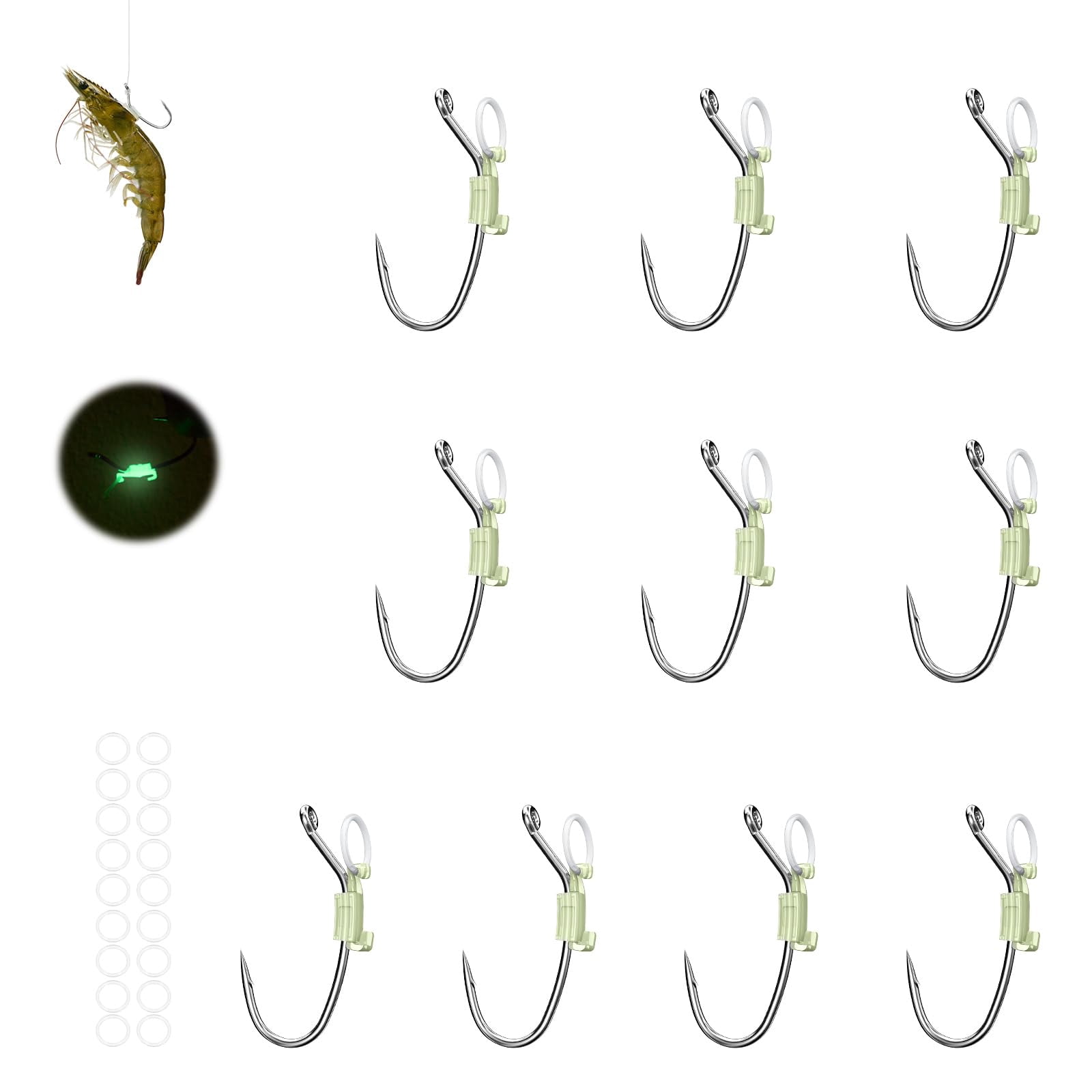 KANAMA Luminous Live Shrimp Hooks - High Carbon Steel Fishing Hooks ...