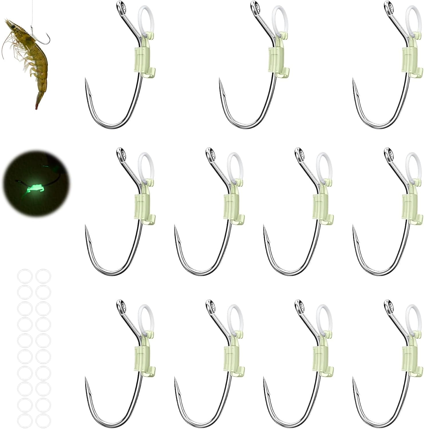KANAMA Luminous Live Shrimp Hooks - High Carbon Steel Fishing Hooks ...