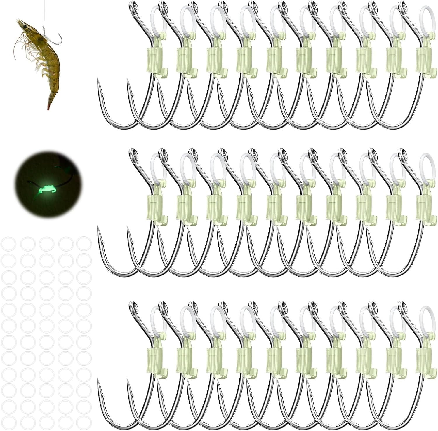 KANAMA Luminous Live Shrimp Hooks - High Carbon Steel Fishing Hooks ...