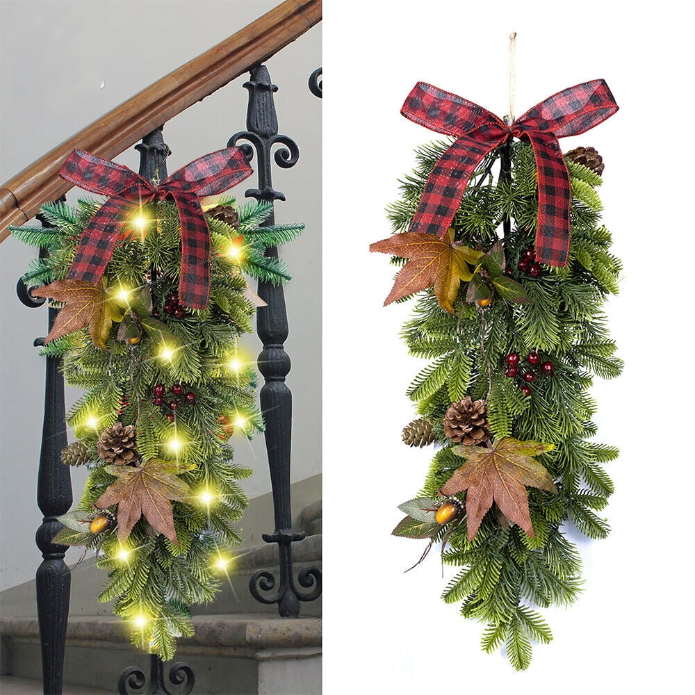 KANCOKIT 26in Christmas Teardrop Swags with Pre-lit Lights for Porch ...