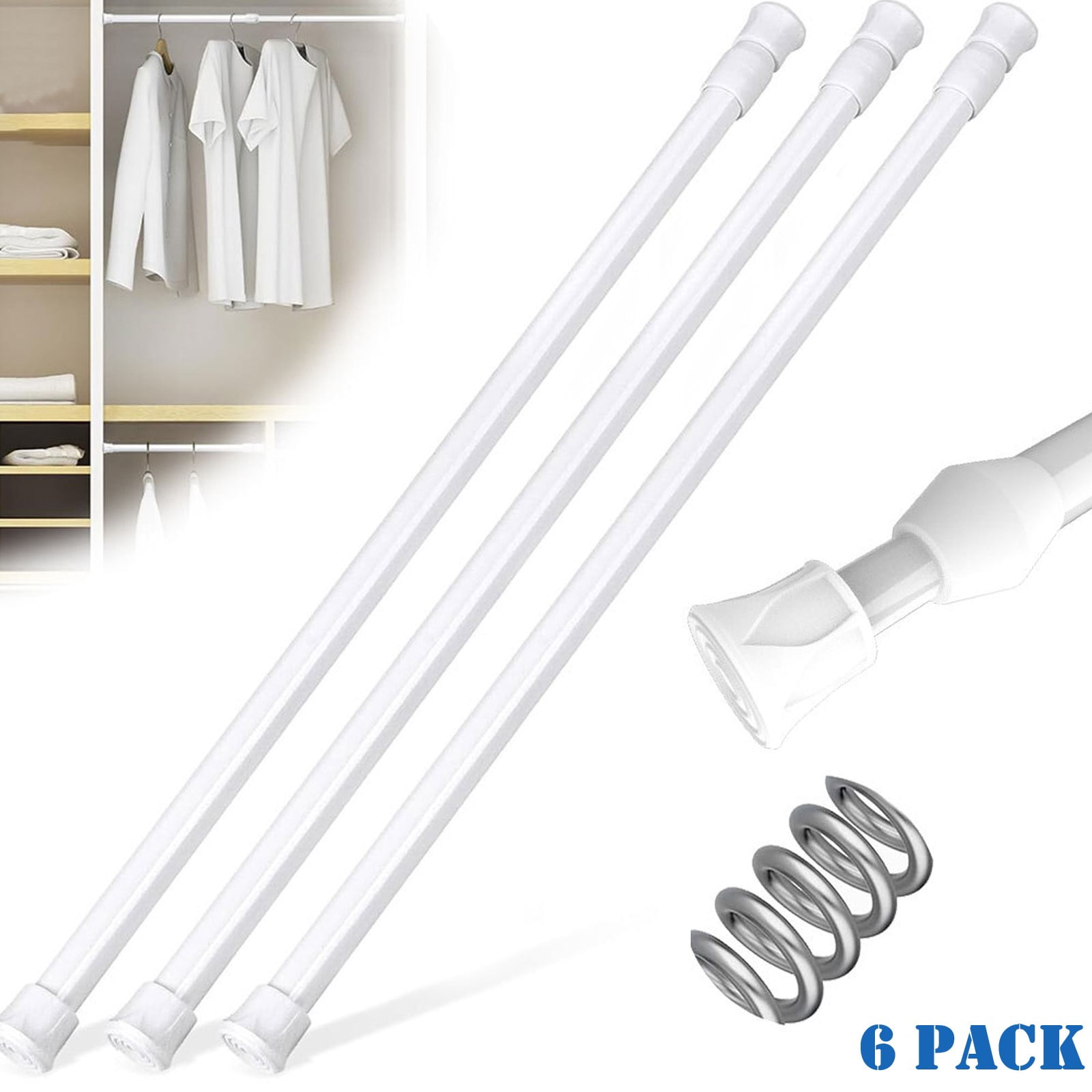 KANCOKIT 6 Pcs Spring Tension Curtain Rod Adjustable 16 to 28 Inches ...