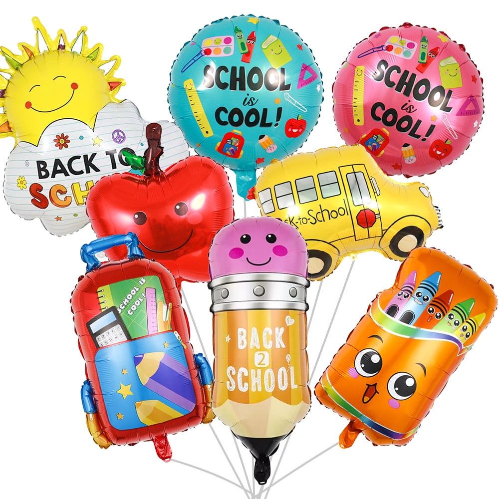 KANCOKIT 8PCS Back To School Balloons, Pencil Crayon School Bag Foil ...