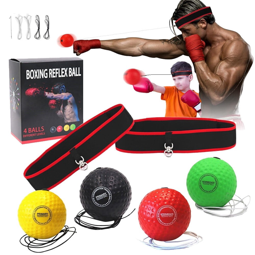KANCOKIT Boxing Reflex Ball with 2 Headband 4 Punching Balls Reaction ...