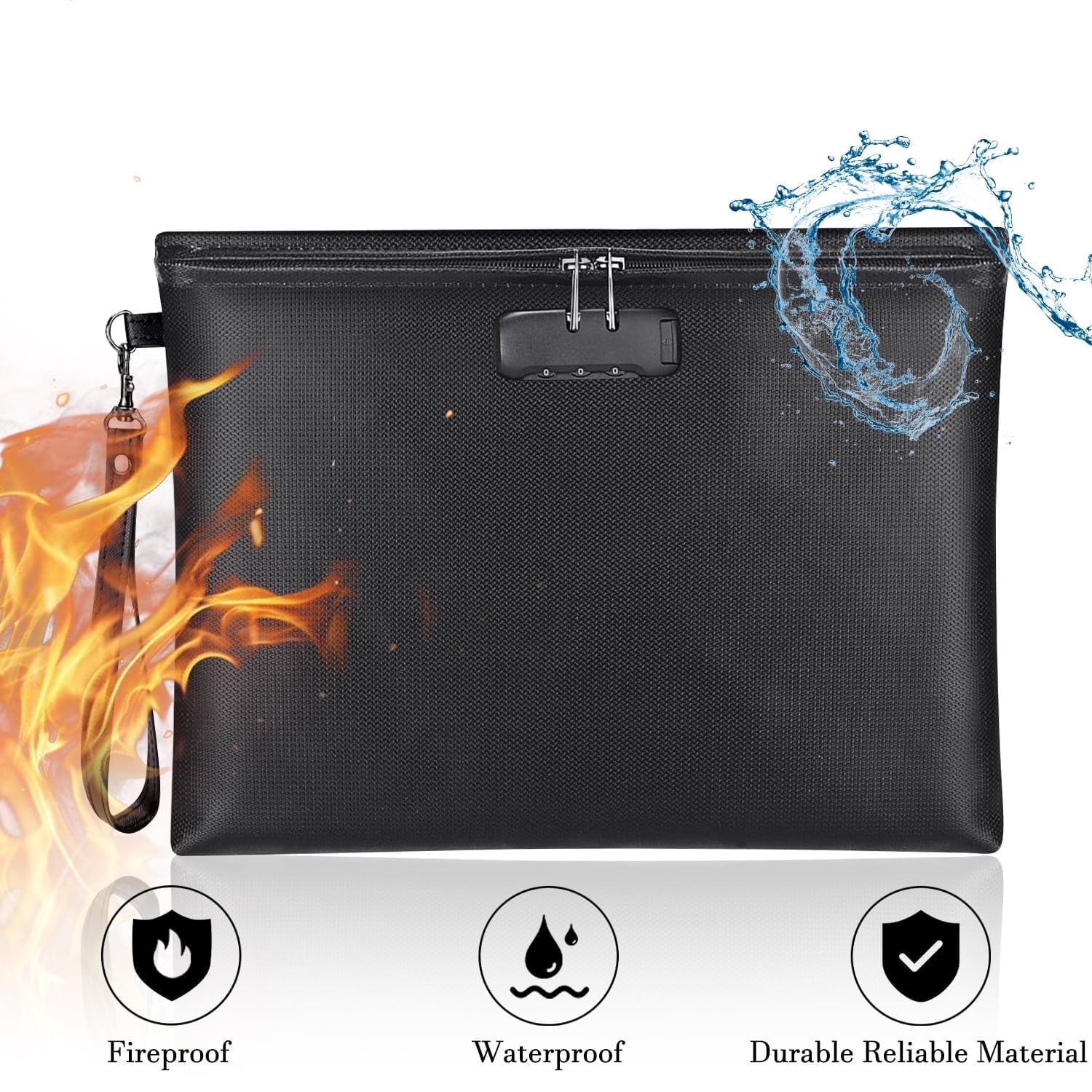 KANCOKIT Fireproof Money Bag with Lock, 14.2"x 10" Waterproof Safe Fire ...