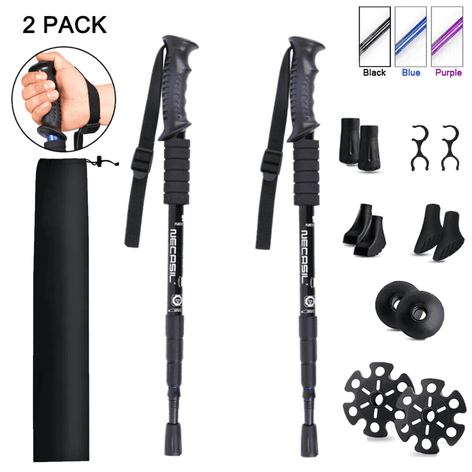 KANCOKIT Pair 2 Hiking Poles, Collapsible Trekking Poles with Quick ...