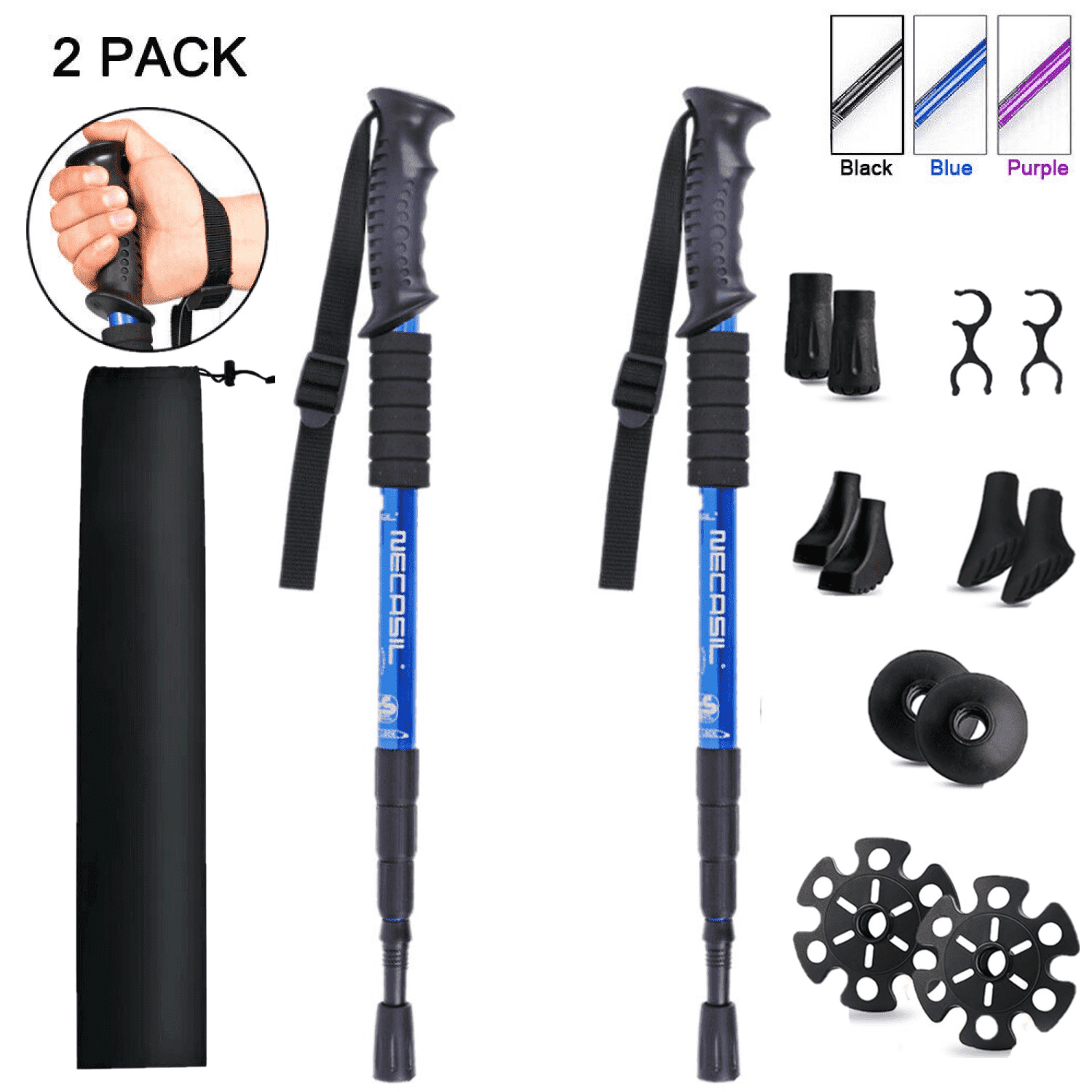 KANCOKIT Pair 2 Hiking Poles, Collapsible Trekking Poles with Quick ...