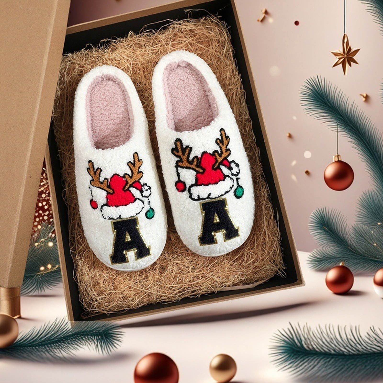 KANG Letter Slippers Cozy Shoes Winter Warm Indoor Footwear For Couples ...