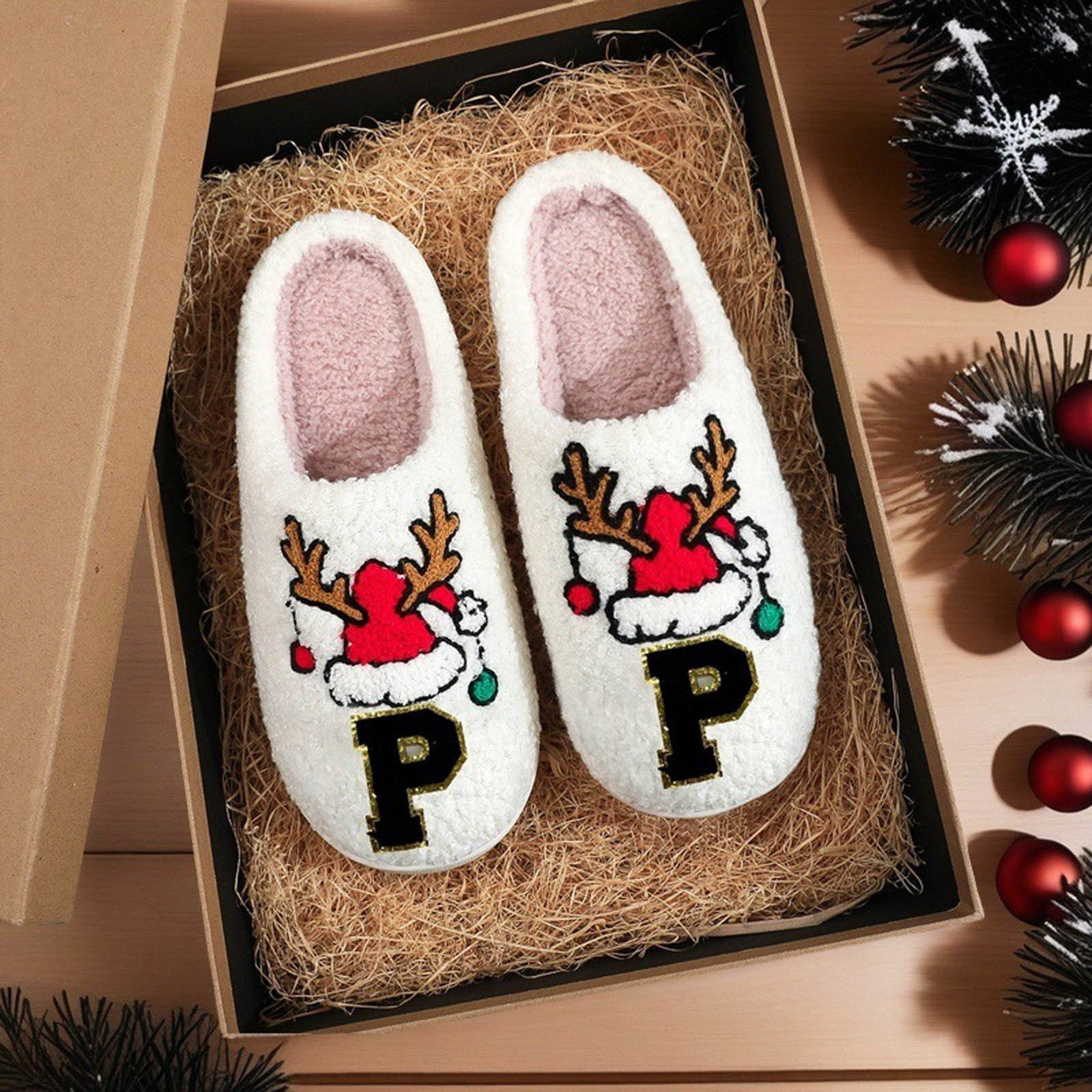 KANG Letter Slippers Cozy Shoes Winter Warm Indoor Footwear For Couples ...
