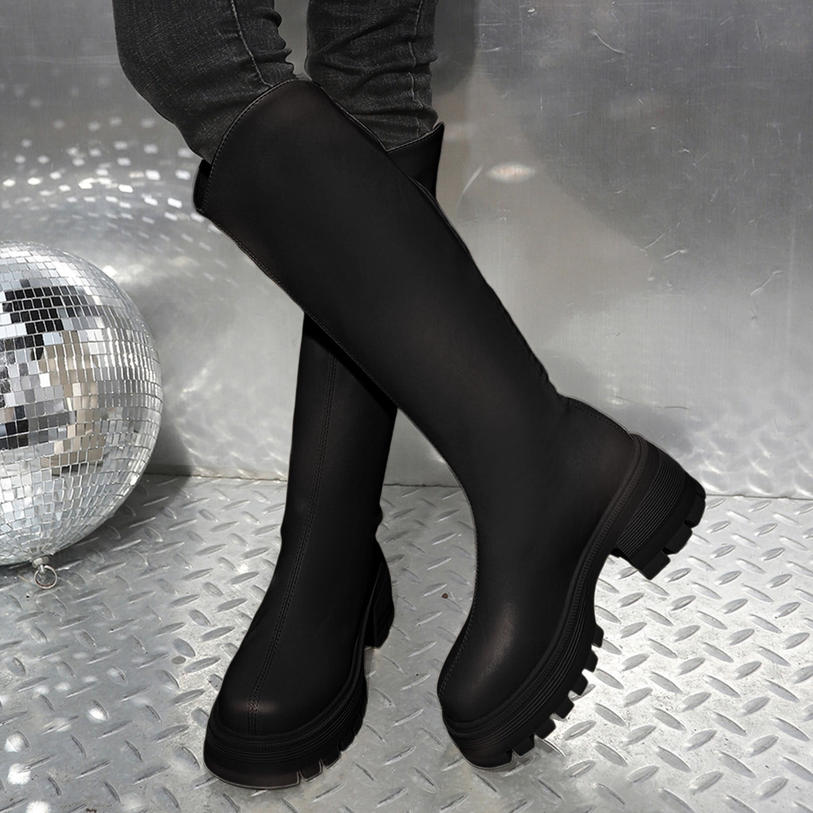KANG Long Color Toe Warm Pure Autumn Round Boots Boots Women's Thick ...
