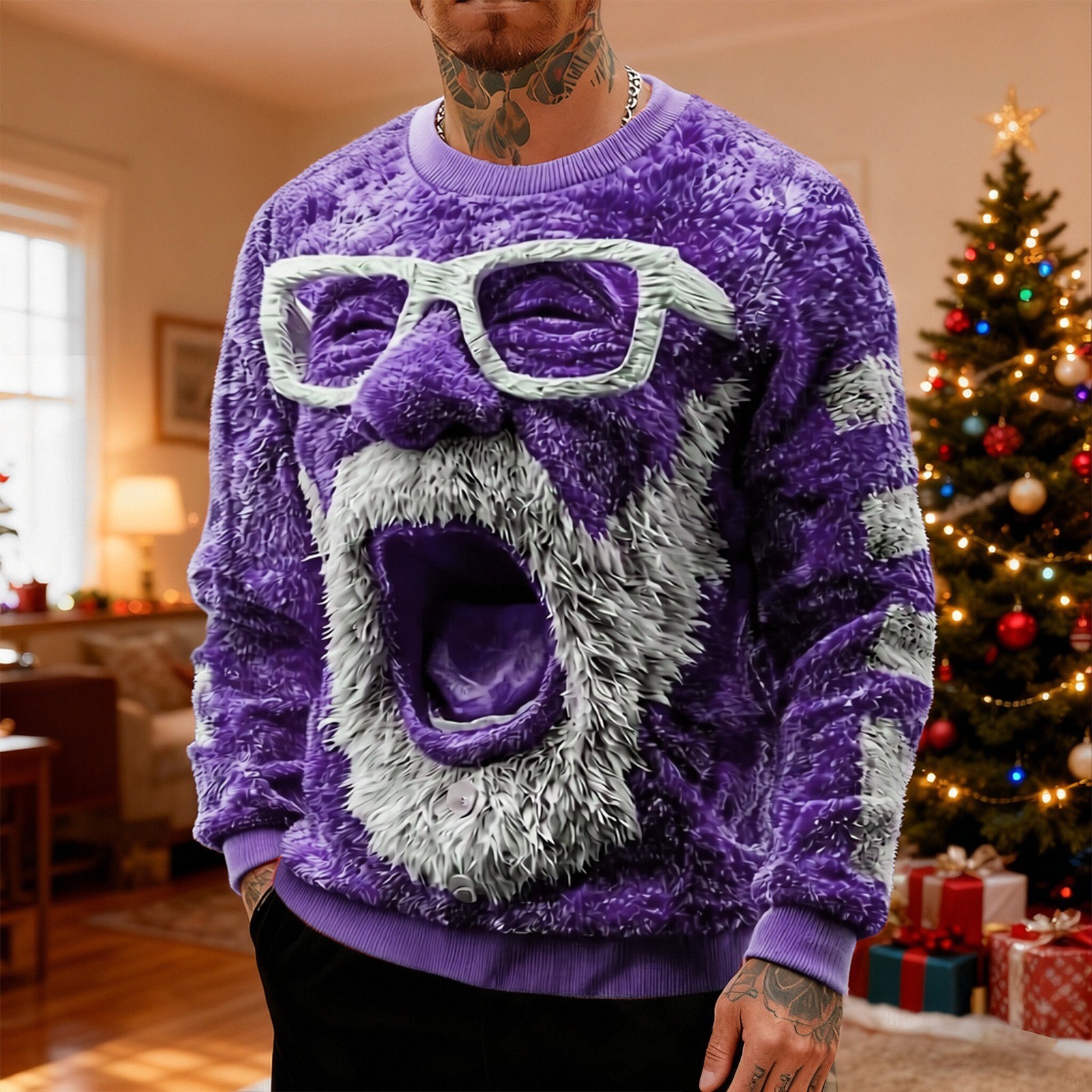 KANG Plaid Fleece Hoodless Sweatshirt Long Sleeve Pullover Soft Thermal ...