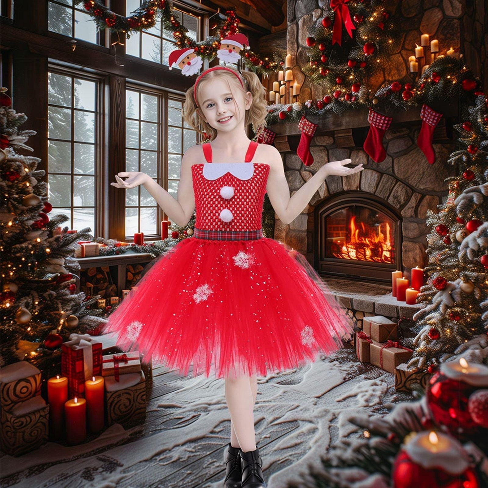 KANG Snowflake Party Dress For Girls Elegant Tutu Holiday Pageant Gown ...