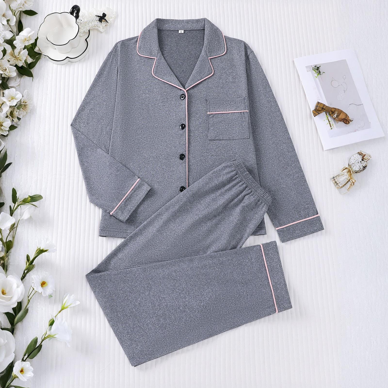 KANG Soft Long Sleeve Pajama Comfortable Open Front Cardigan With Lapel ...