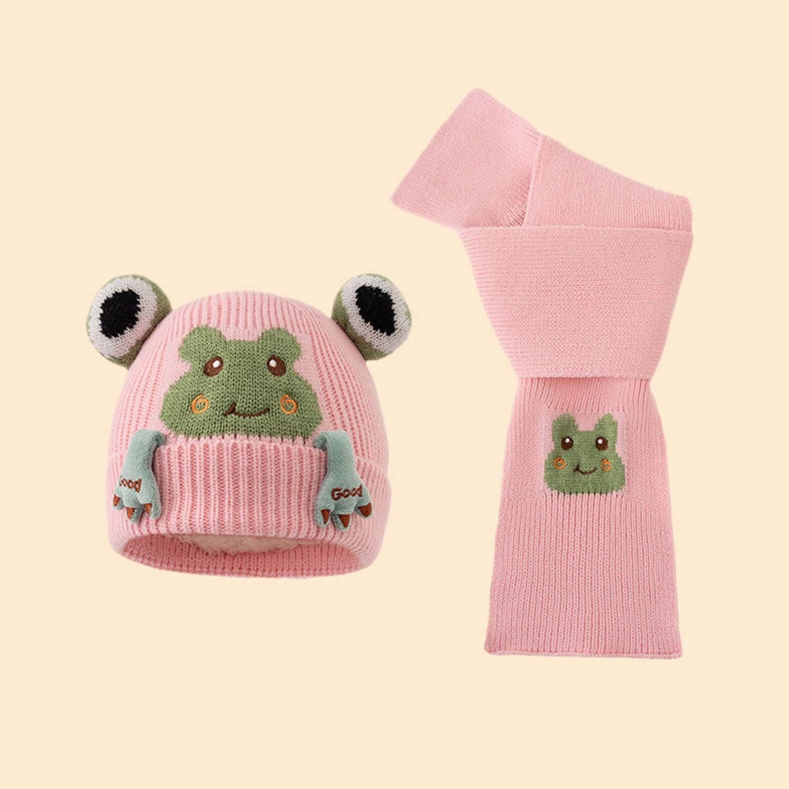 KANG Winter Knitted Hat And Scarf For Kids With Frog Embroidery Soft ...