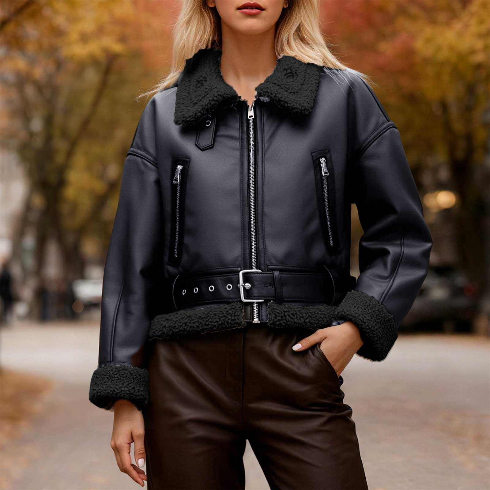 KANG Women Faux Lined Collar Double Faced Short Casual Jacket Warm ...