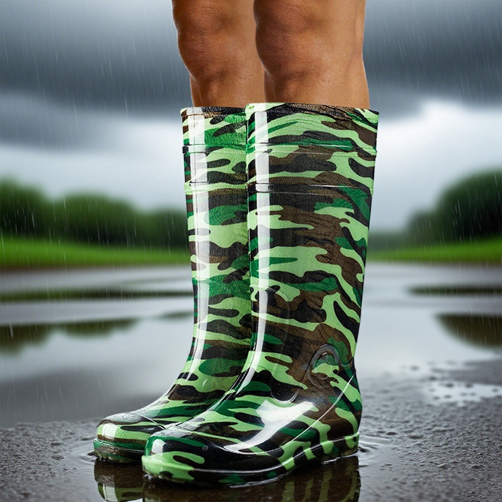 KANG Women's High Top Camo Rain Boots Slip Rubber Shoes For Outdoor ...