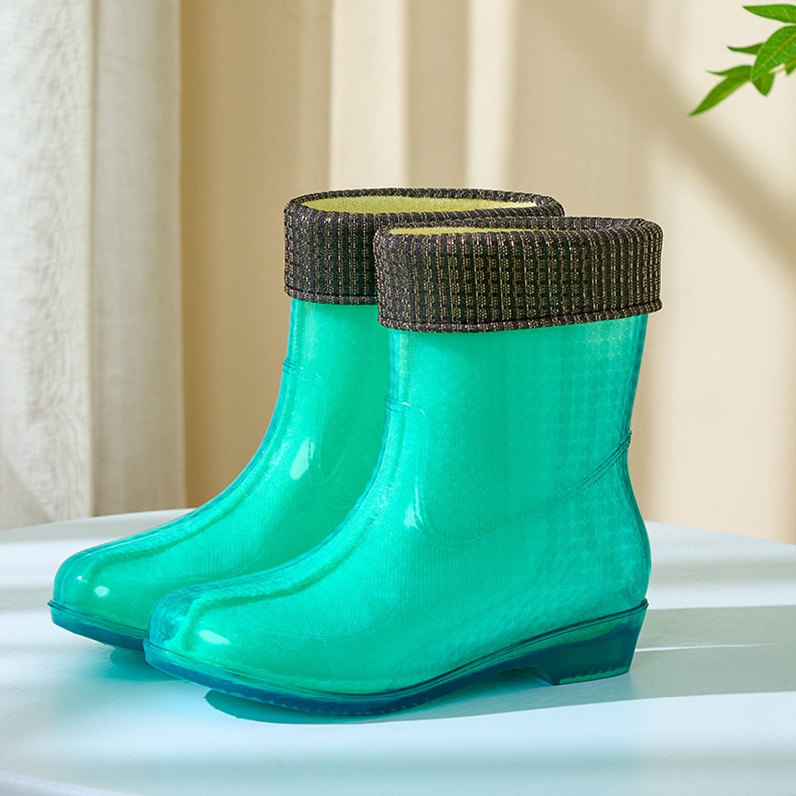 KANG Women's Mid Calf Rain Boots Fashionable Durable Jelly Shoes With ...