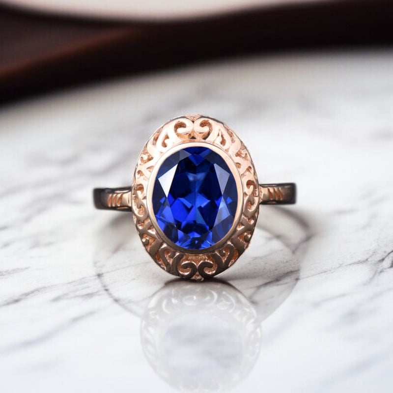 KANISHKAGEMS&JEWELS 8x6MM / 1.5Ct Vintage Sapphire Engagement Ring ...