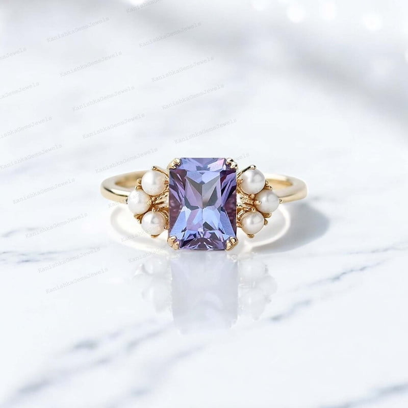 KANISHKAGEMS&JEWELS 8x6MM / 2Ct Vintage Octagon Alexandrite and Pearl ...
