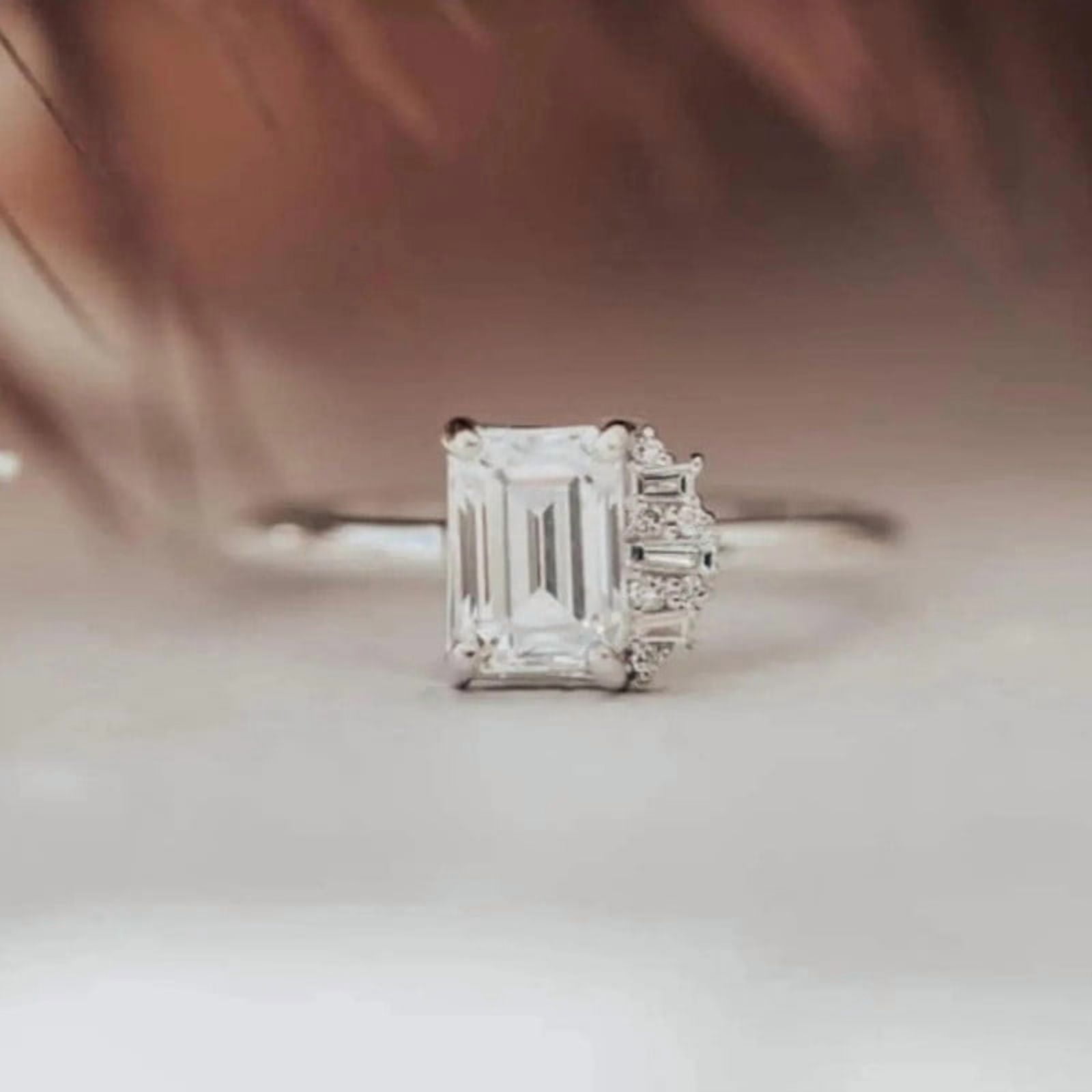 KANISHKAGEMS&JEWELS Emerald Cut Moissanite Engagement Ring Cluster ...