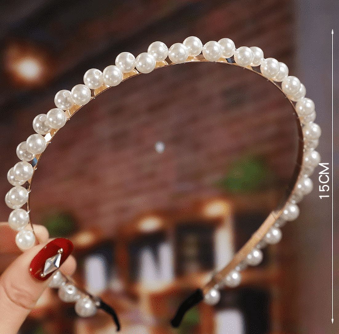KANPRINCESS Single Row Faux Pearls Headbands, Wedding Fashion Hair Hoop ...