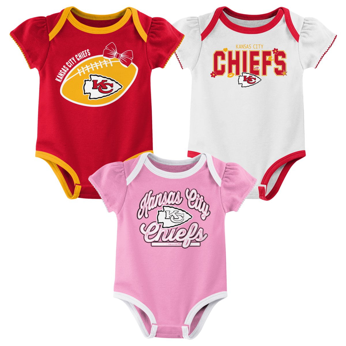 KANSAS CITY CHIEFS Infant Tm1&2 Color Cotton Short Sleeve Onesie 3PK ...