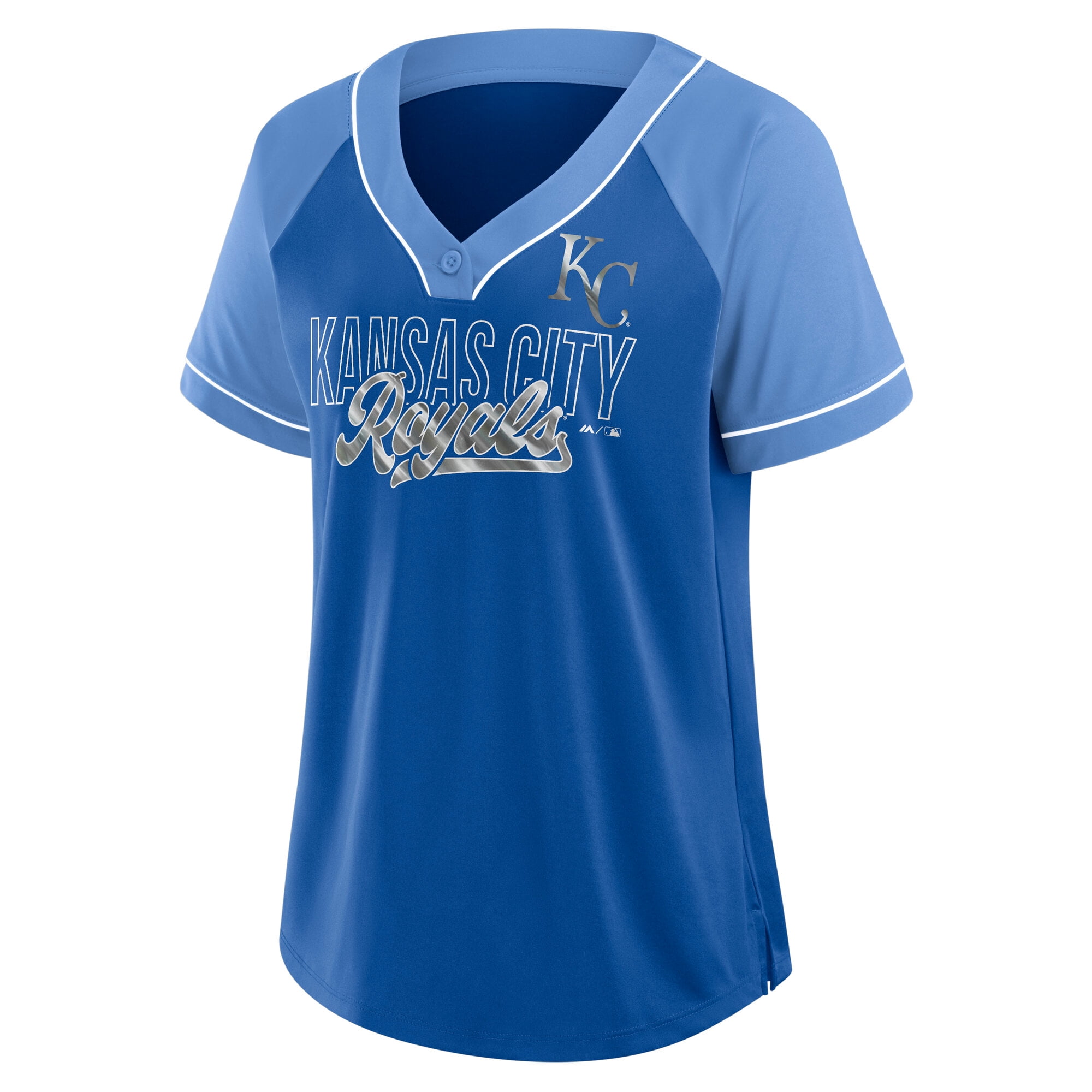 Women's Royal Kansas City Royals Push The Envelope Poly Fashion Top ...