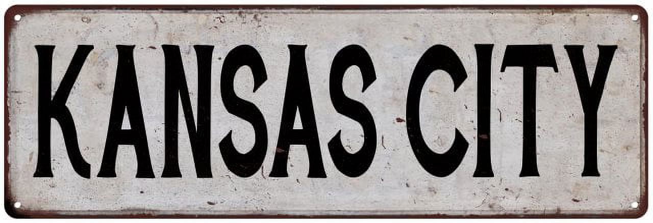 KANSAS CITY Vintage Look Rustic Metal City State Sign 6 x 18 High Gloss ...