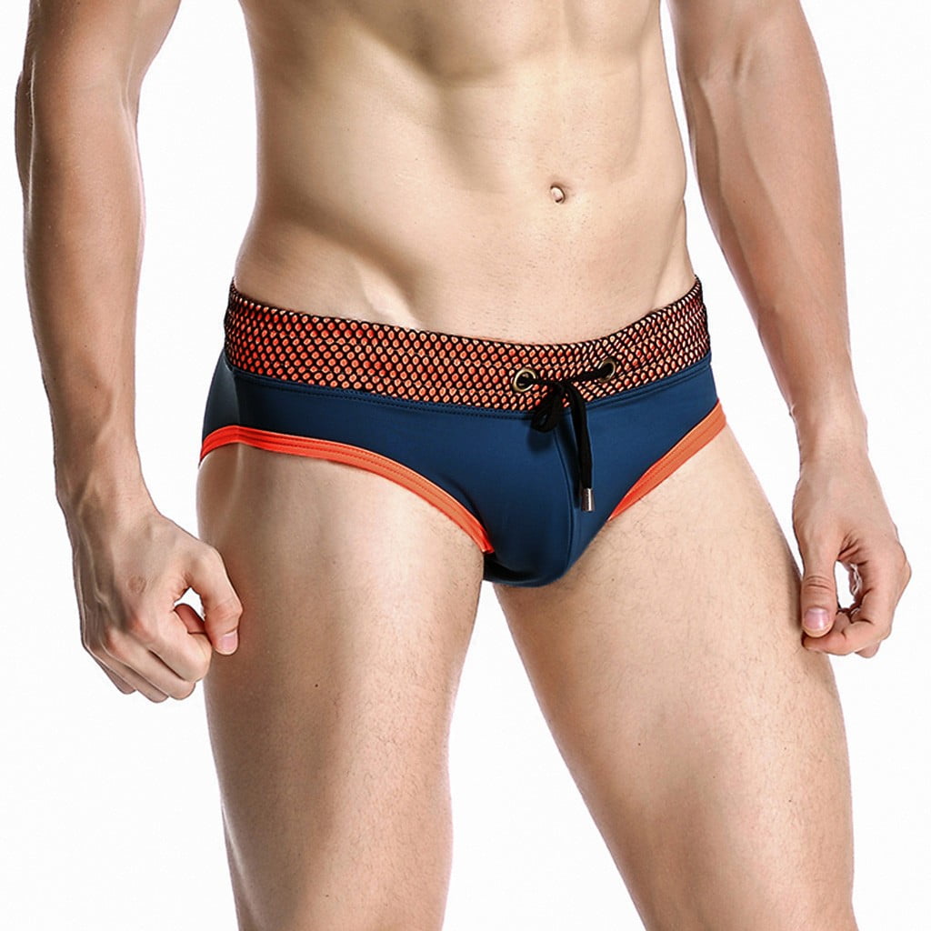 Kany Mens Trunk Briefs Mens Brand Stripe Sexy Breathable Splicing Bulge
