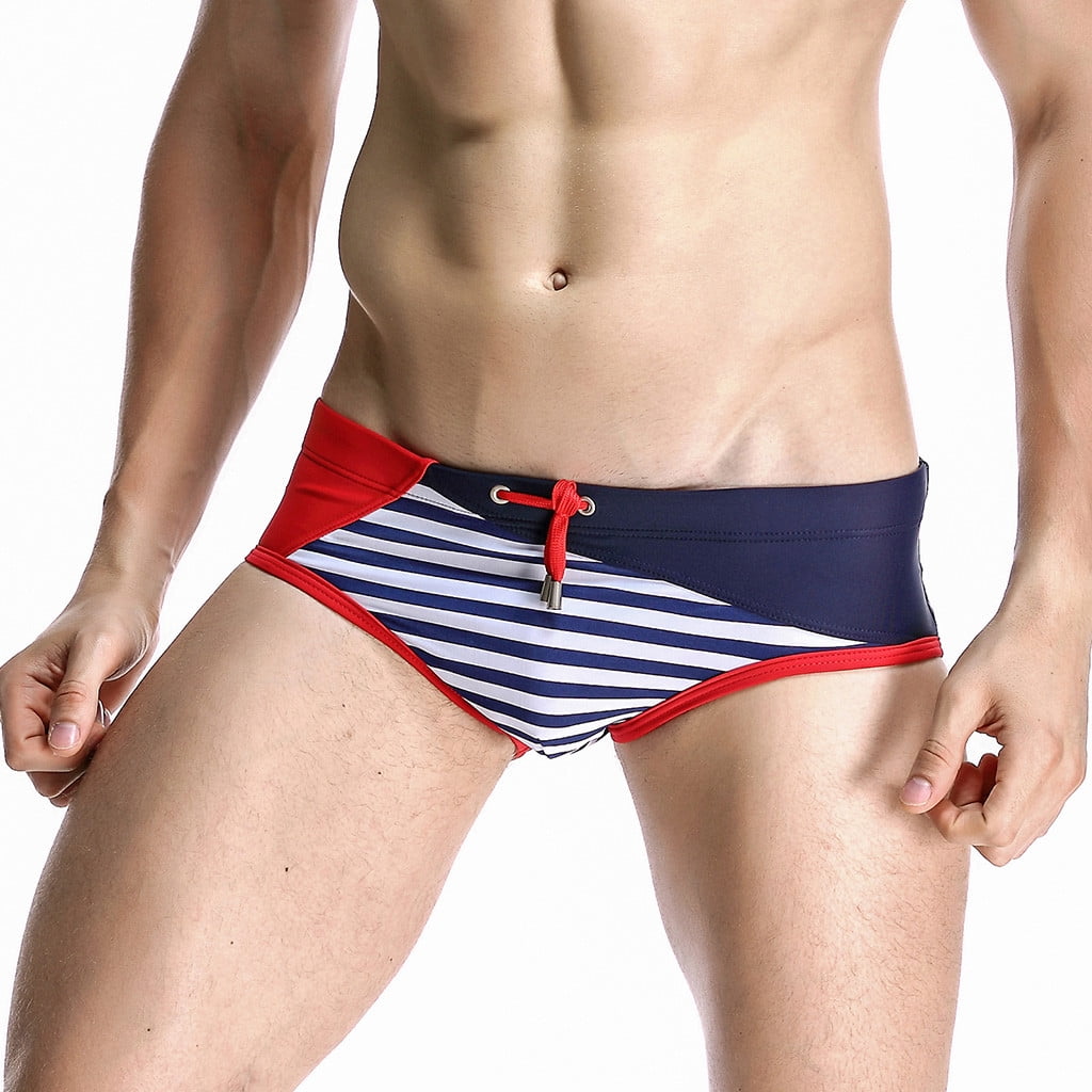 Kany Mens Trunk Briefs Mens Brand Stripe Sexy Breathable Splicing Bulge