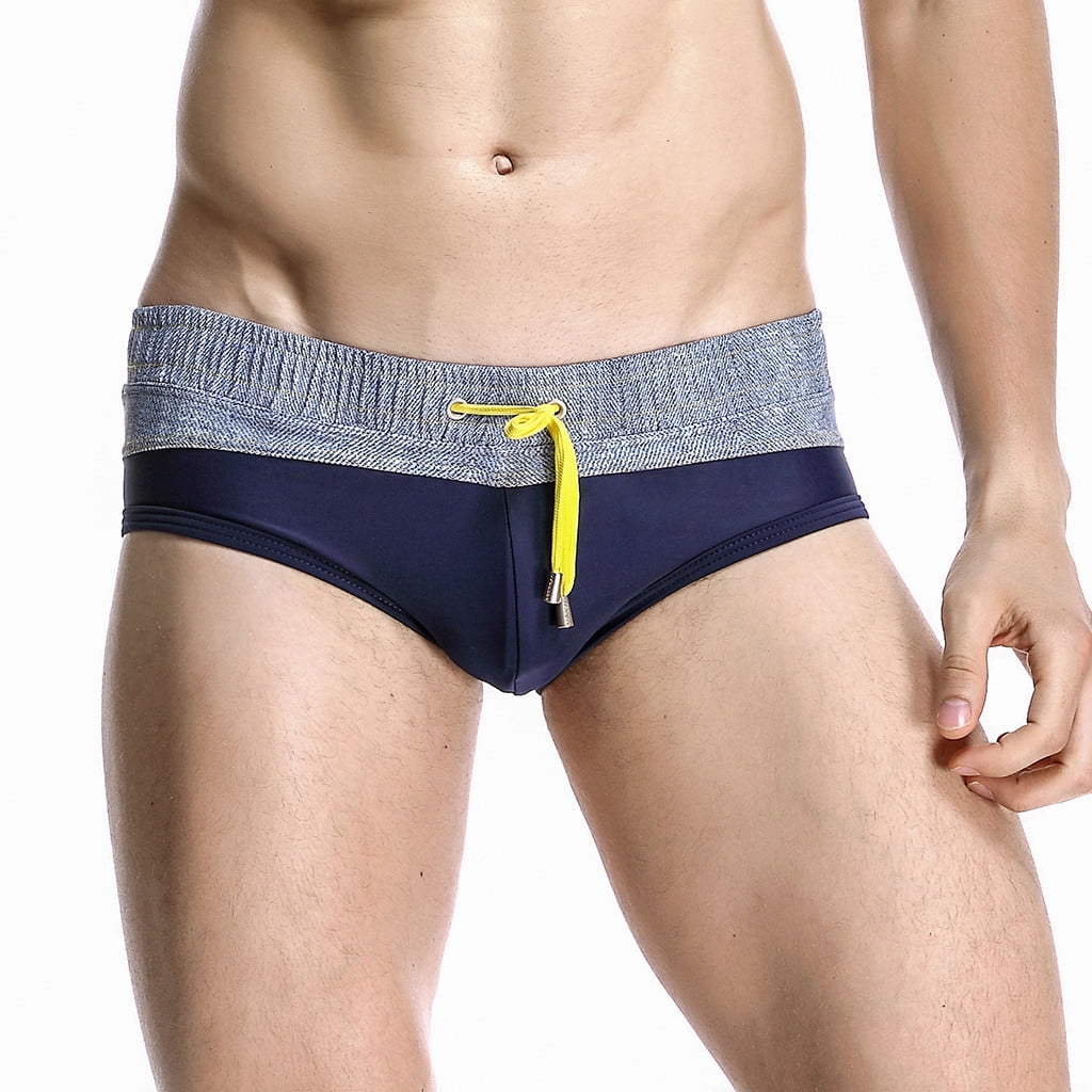 Kany Mens Trunk Briefs Mens Brand Stripe Sexy Breathable Splicing Bulge